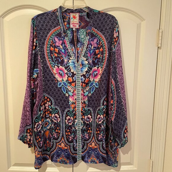 Johnny Was | Tops | Johnny Was Purple Silk Houstein Charmeuse Tunic Top ...